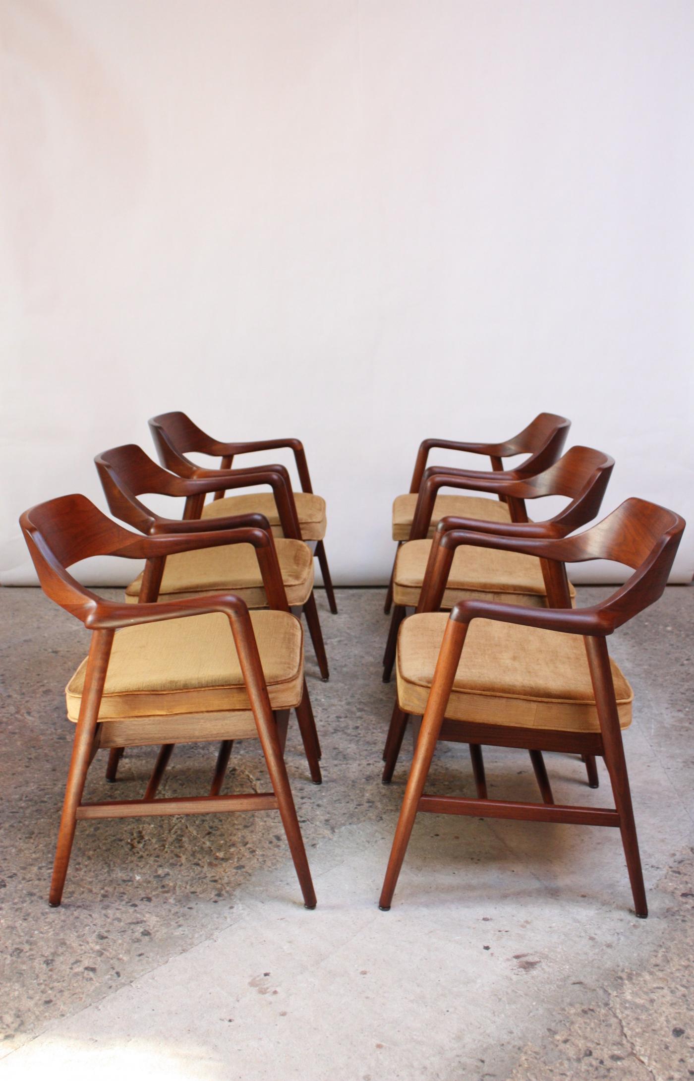 W H Gunlocke Chair Co - Set of Six W.H. Gunlocke Sculptural Walnut ...