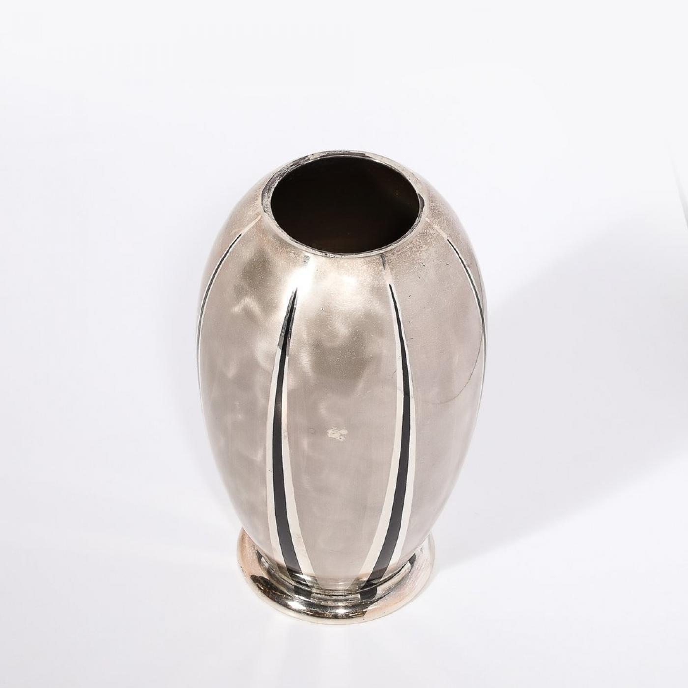 WMF Ikora - Art Deco WMF Ikora Textural Silver Plated Vase W/ Jet Black ...