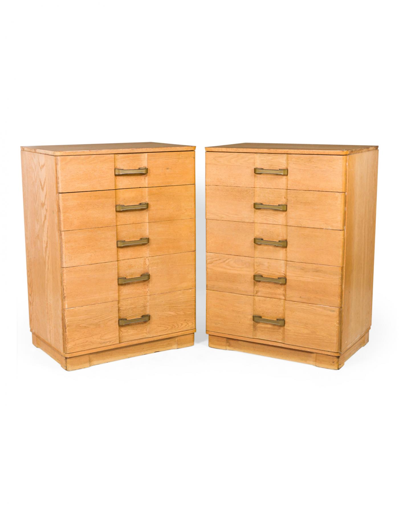 White Oak Morgan Style Five Drawer Tall Chests