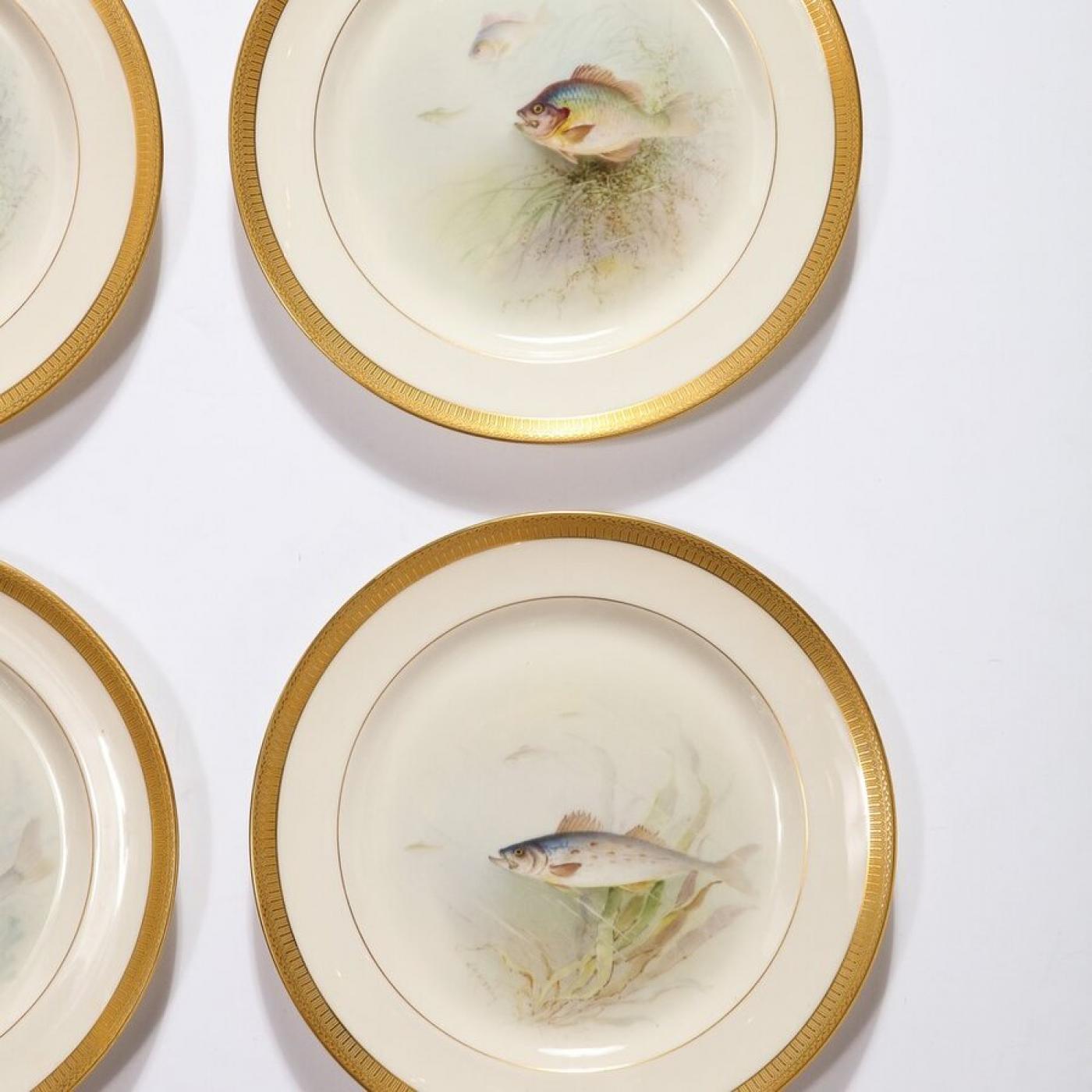 William Morley - Set of Twelve Hand-Painted Lenox Porcelain Fish Plates ...