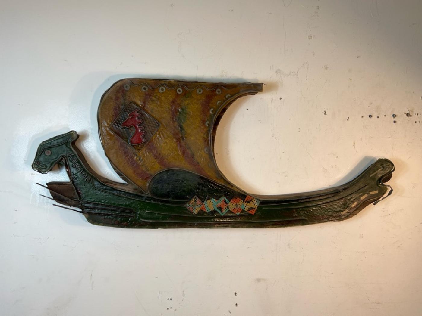 Witco - UNIQUE MID CENTURY RESIN AND WOOD VIKING SHIP WALL SCULPTURE BY ...