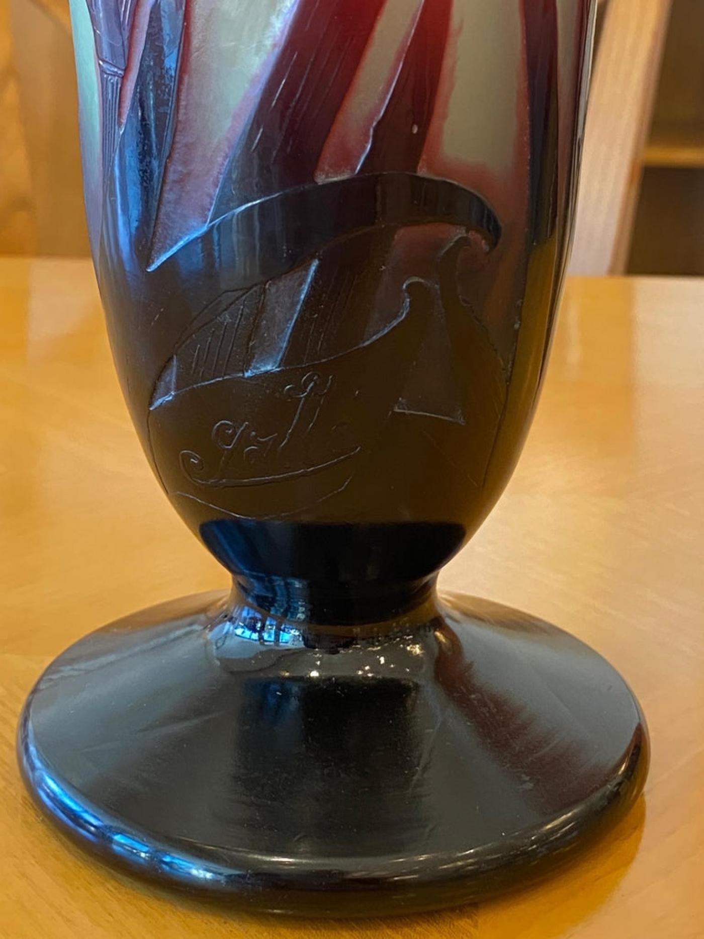 Émile Gallé - Art Deco Orchid Glass Vase by E. Gallé