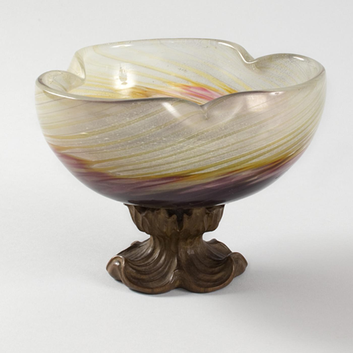 Émile Gallé - French Art Nouveau Glass and Wood Footed Bowl by Emile Gallé