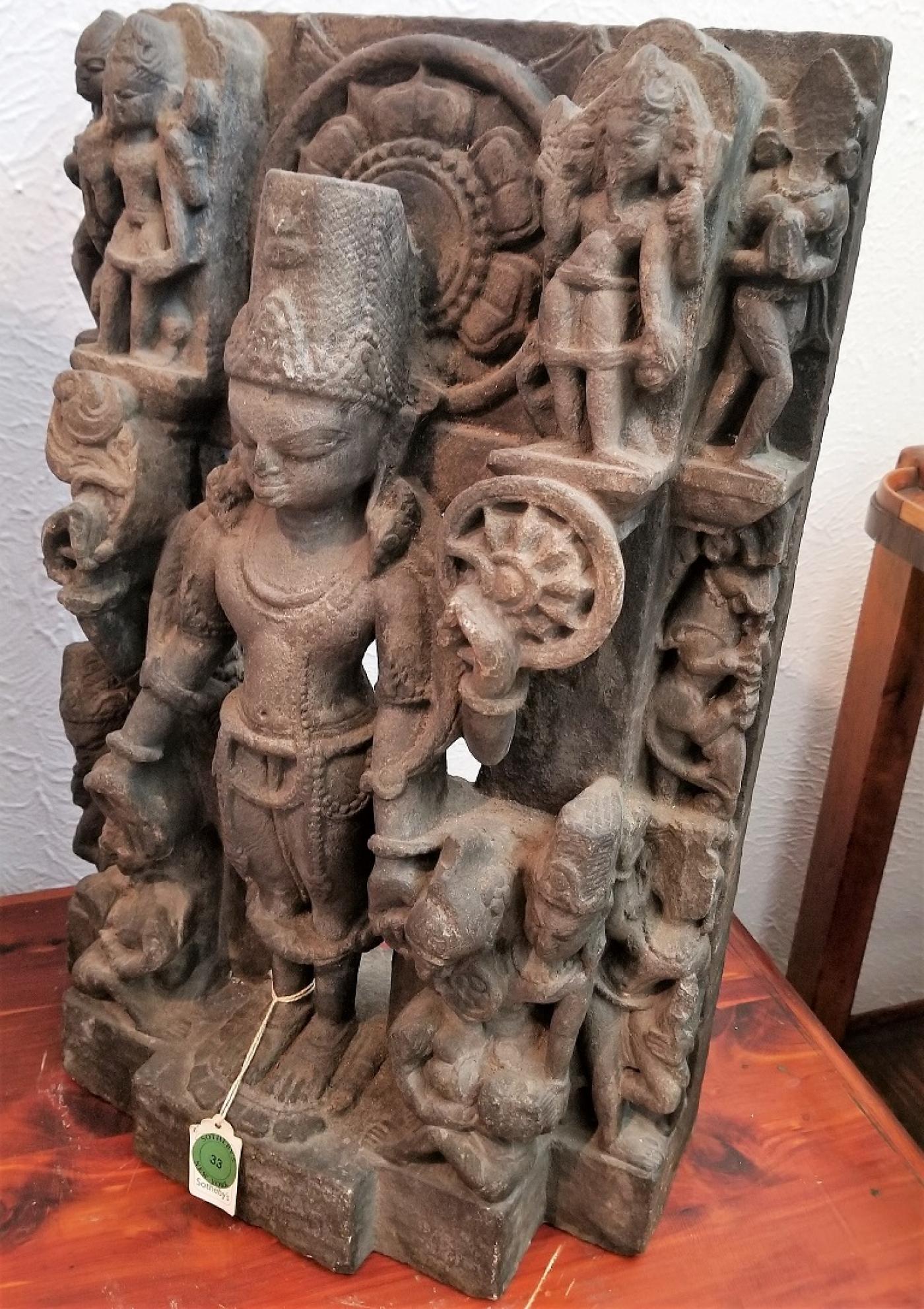 12C Vishnu Dark Grey Sandstone Carving