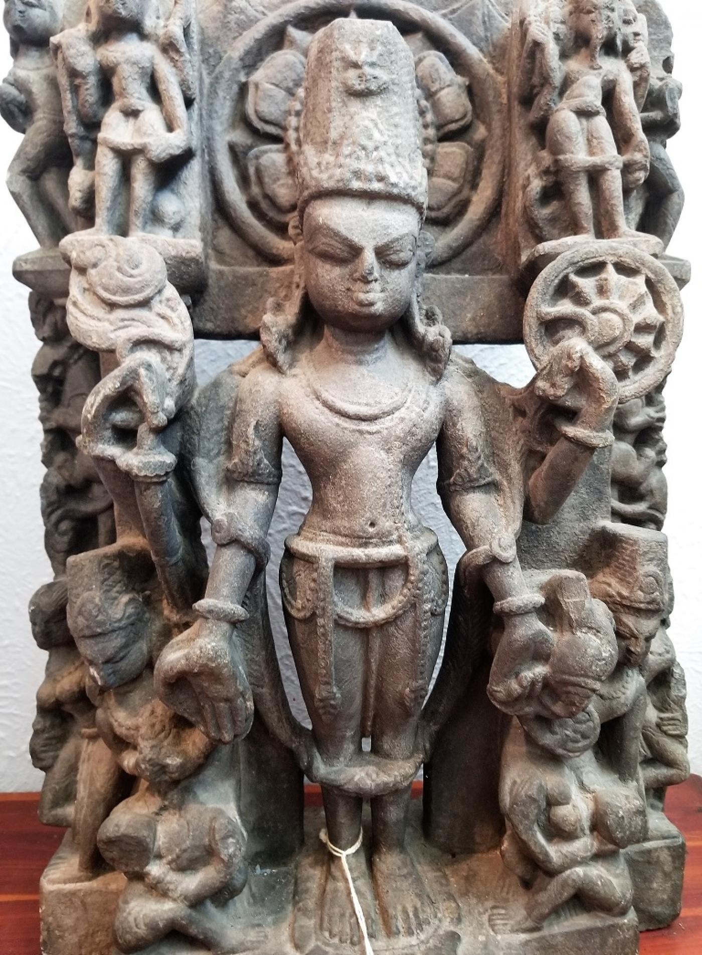 12C Vishnu Dark Grey Sandstone Carving