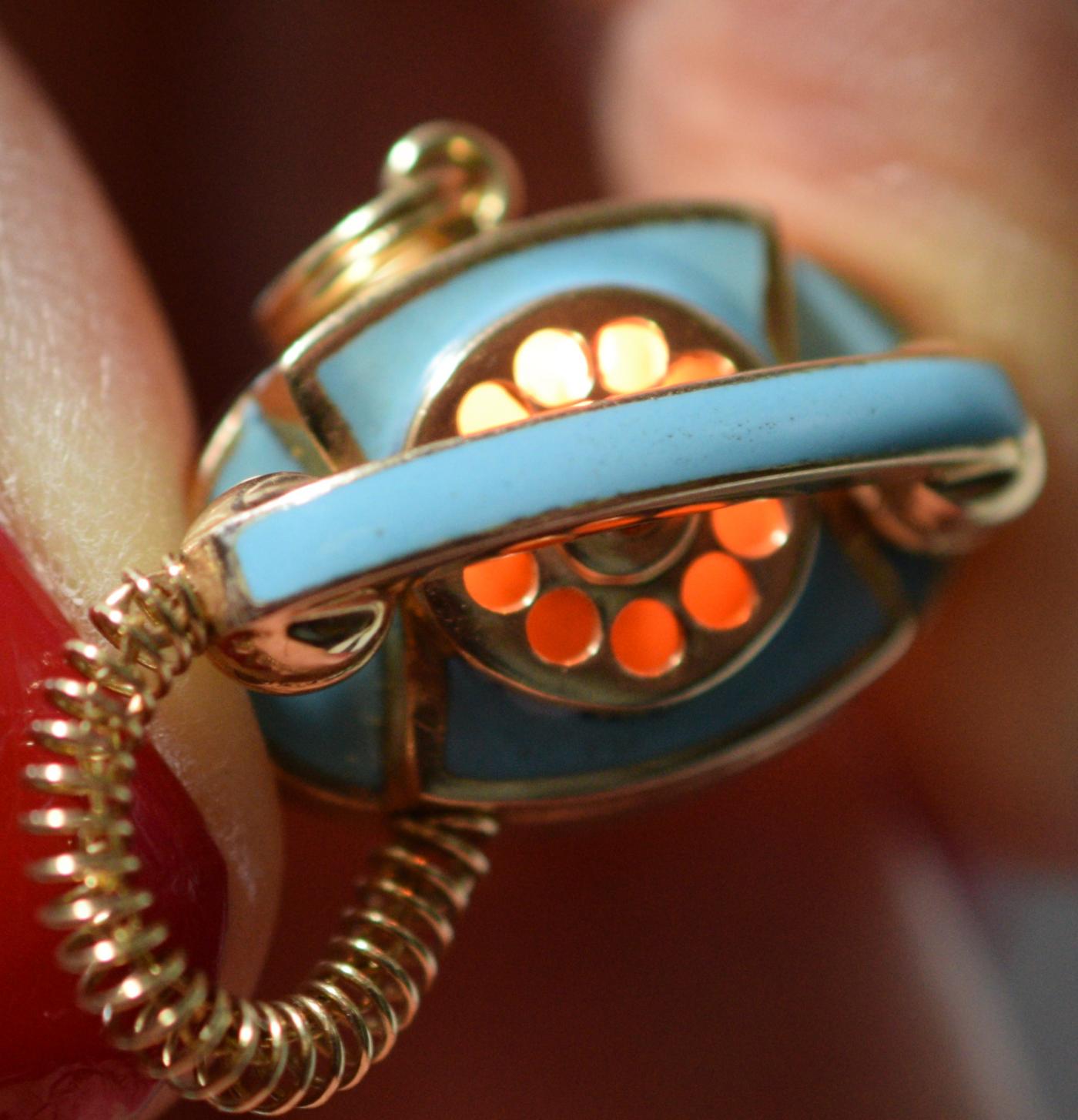 14K Gold and Enamel Princess Phone Charm Lights Up!