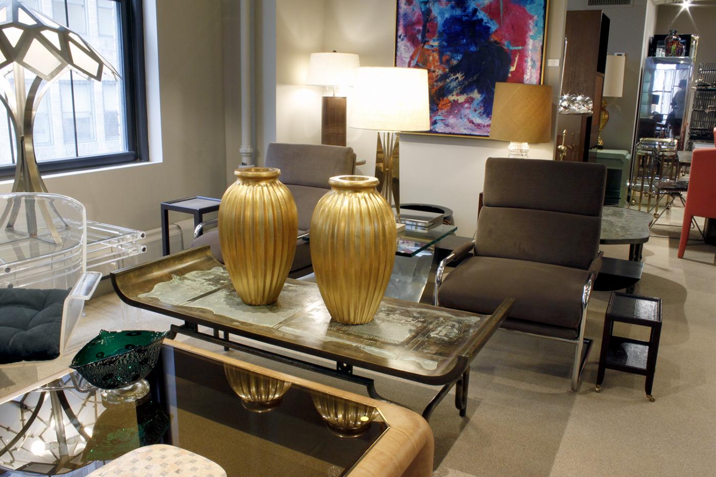 Karl Springer - Pair of Large Fluted Vases in Venetial Gold Leaf by ...