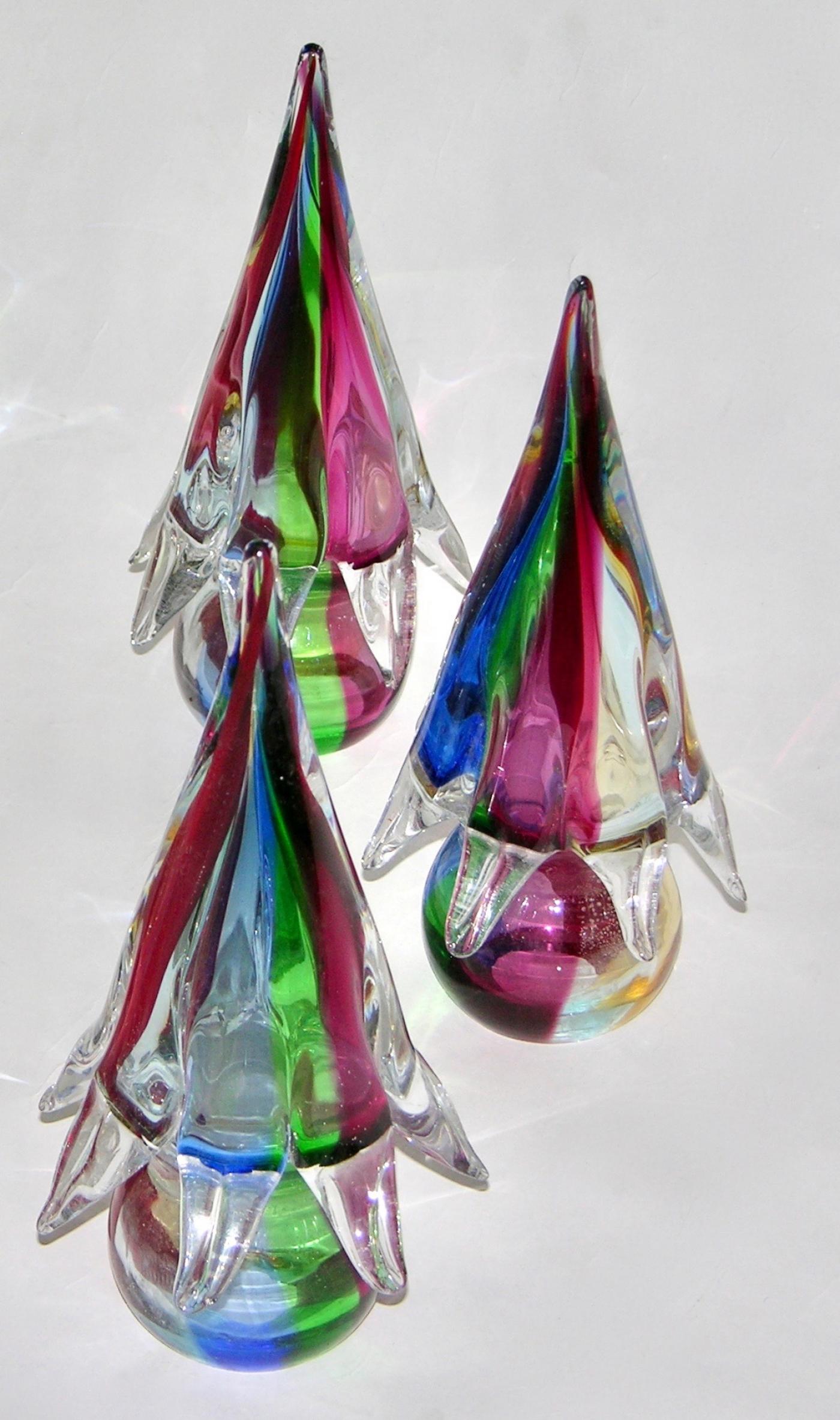 1980s Organic Italian Vintage Colorful Blown Murano Glass Tree Sculpture