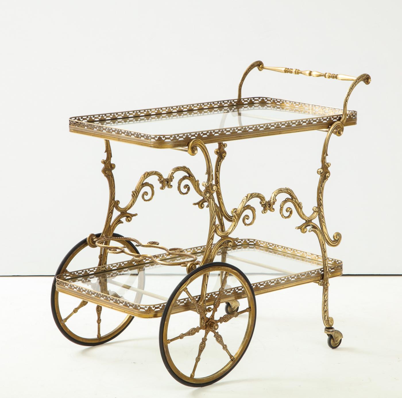 1950's Baroque Style Brass Bar Cart