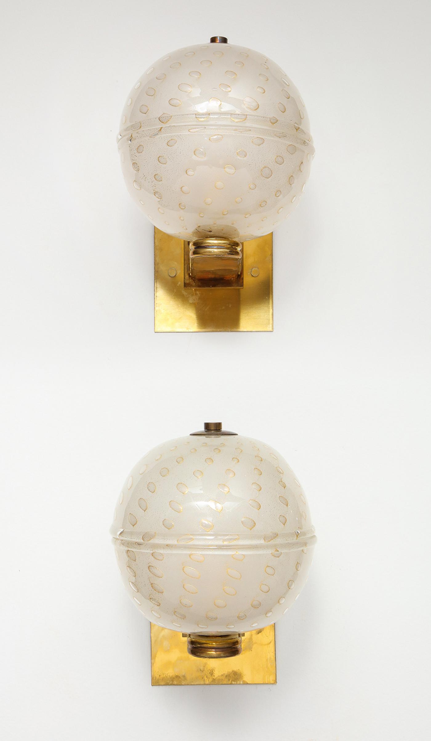 Pair of Custom Hand-crafted Murano Glass Sphere-Shaped Sconces