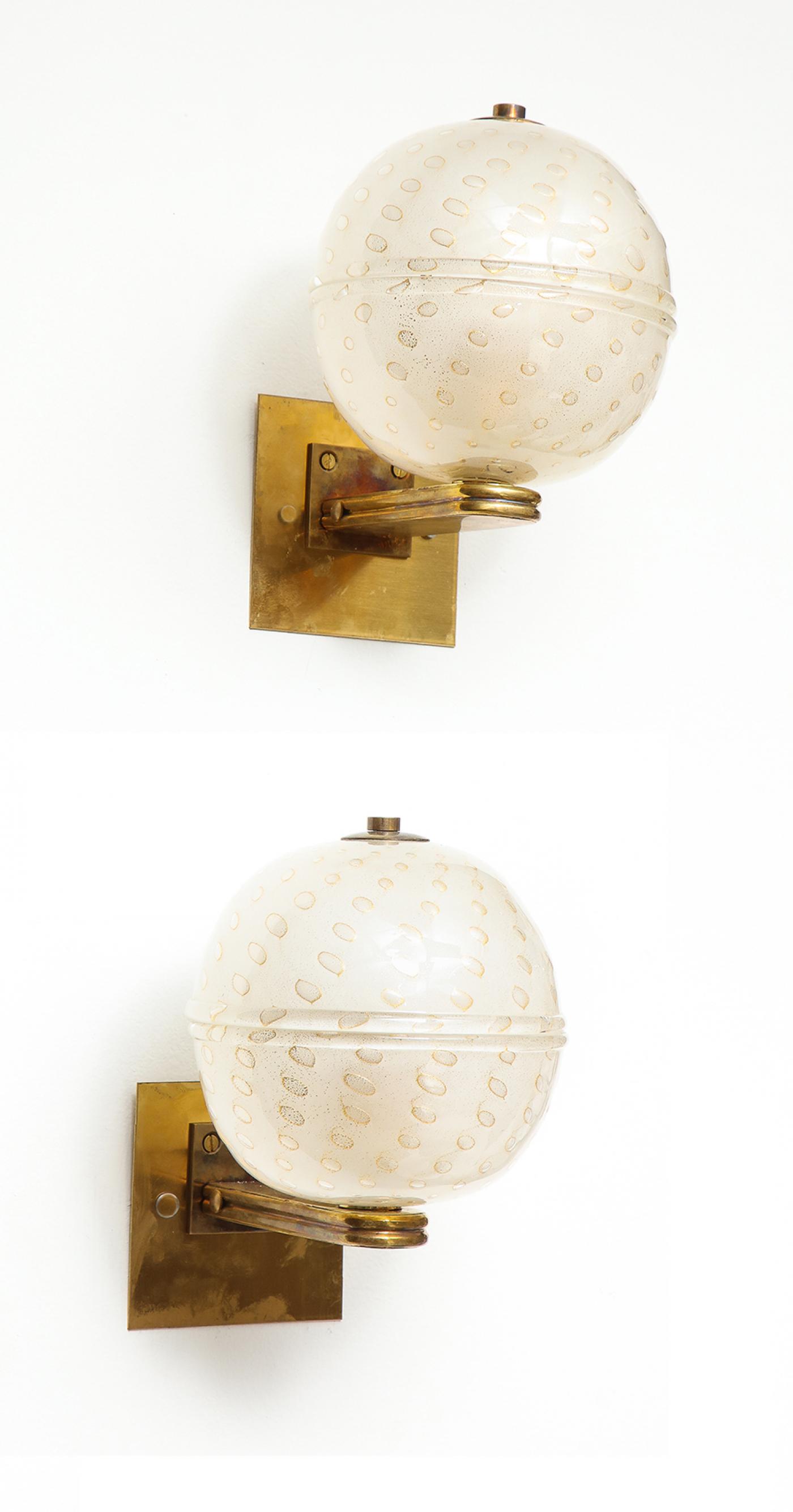 Pair of Custom Hand-crafted Murano Glass Sphere-Shaped Sconces