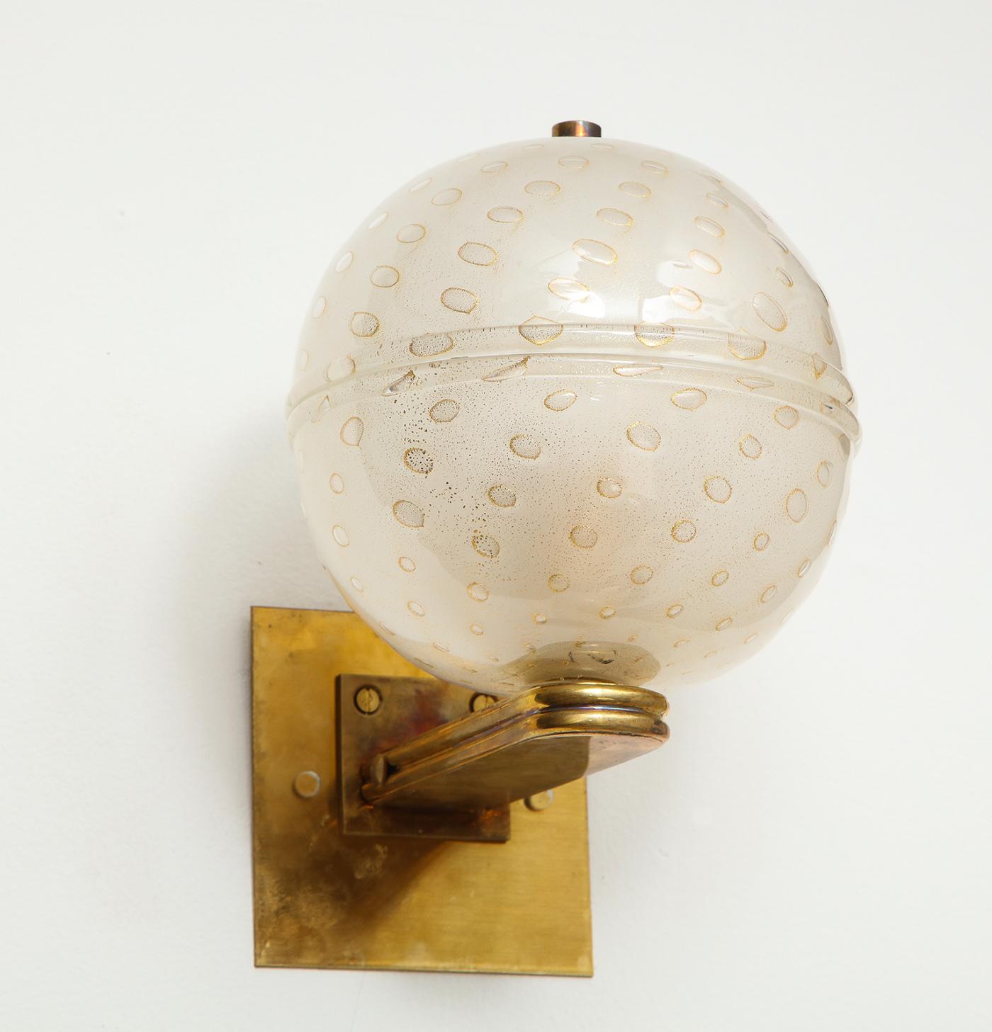 Pair of Custom Hand-crafted Murano Glass Sphere-Shaped Sconces