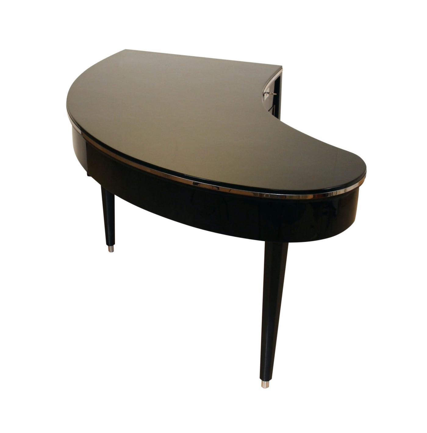 Design Desk, Curved Top, Piano Lacquer, Chrome, France, 1950s