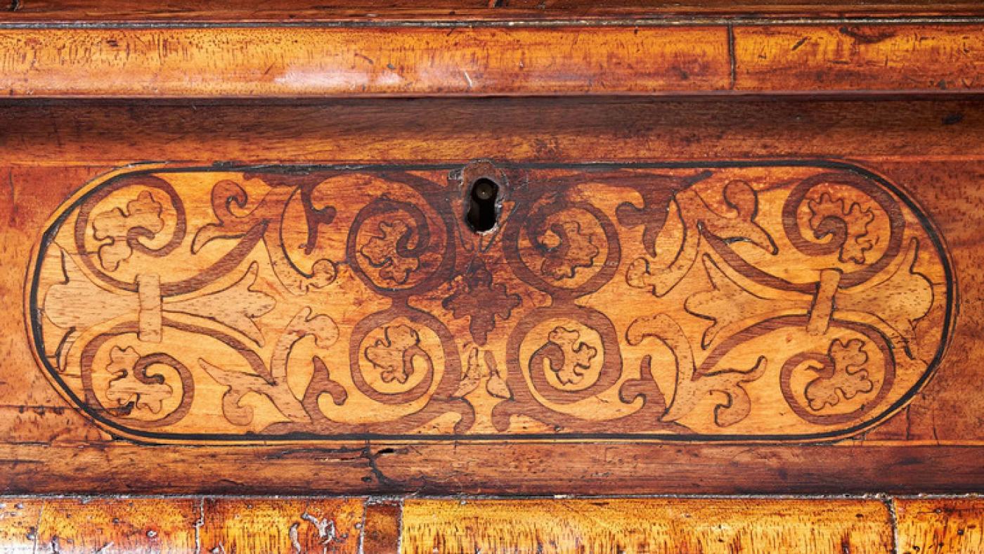 17th Century Figured Walnut and Seaweed Marquetry Lace Box