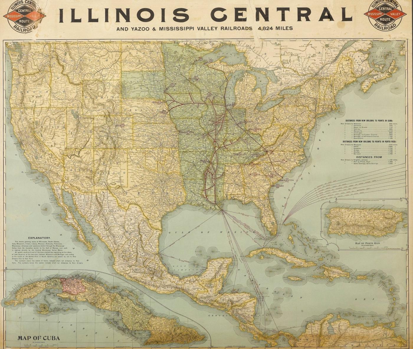 1899 Poole Brothers Railroad Map of the Illinois Central Railroad