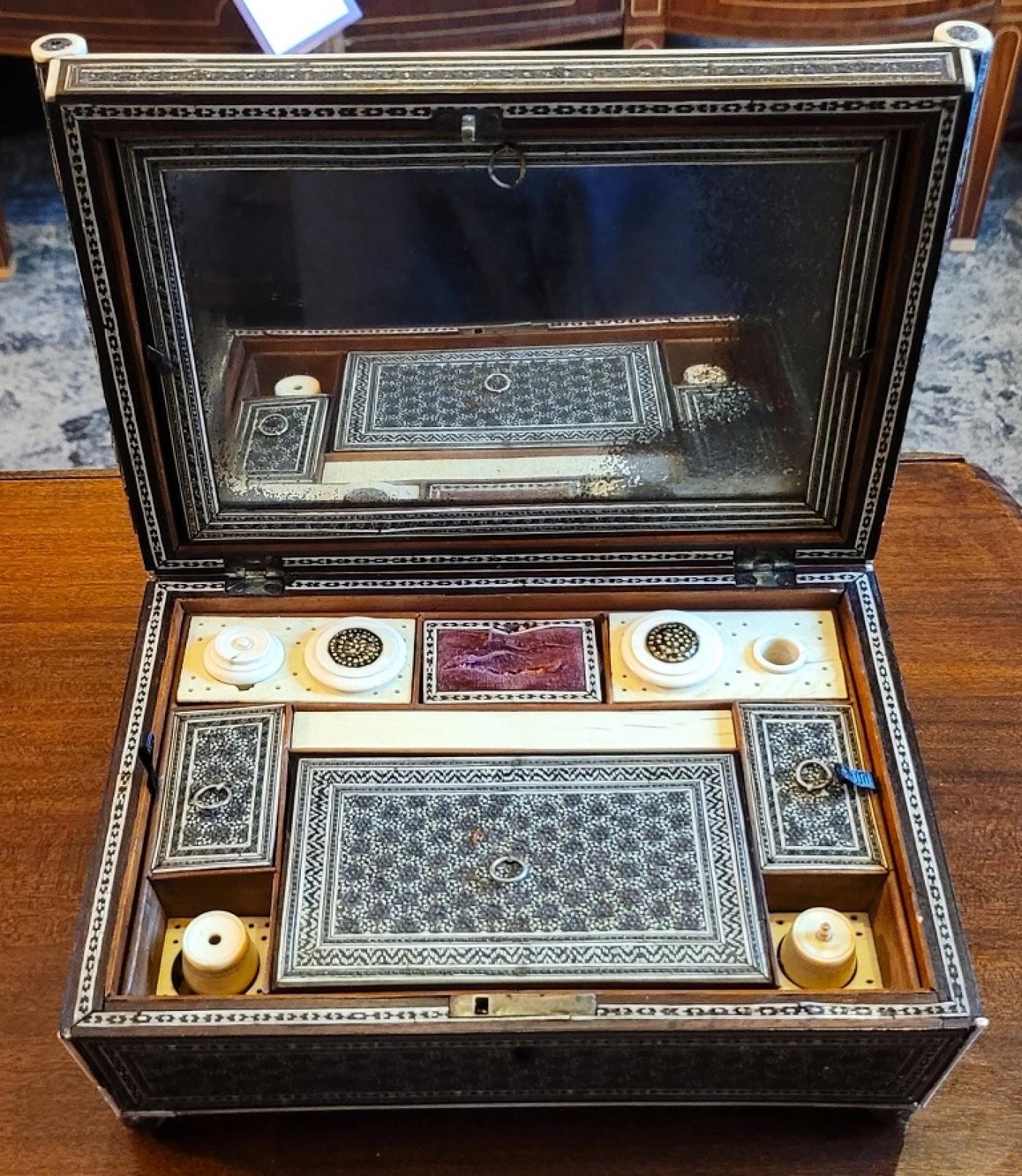 18C Anglo Indian Sadeli Mosaic Sarcophagus Sewing Box