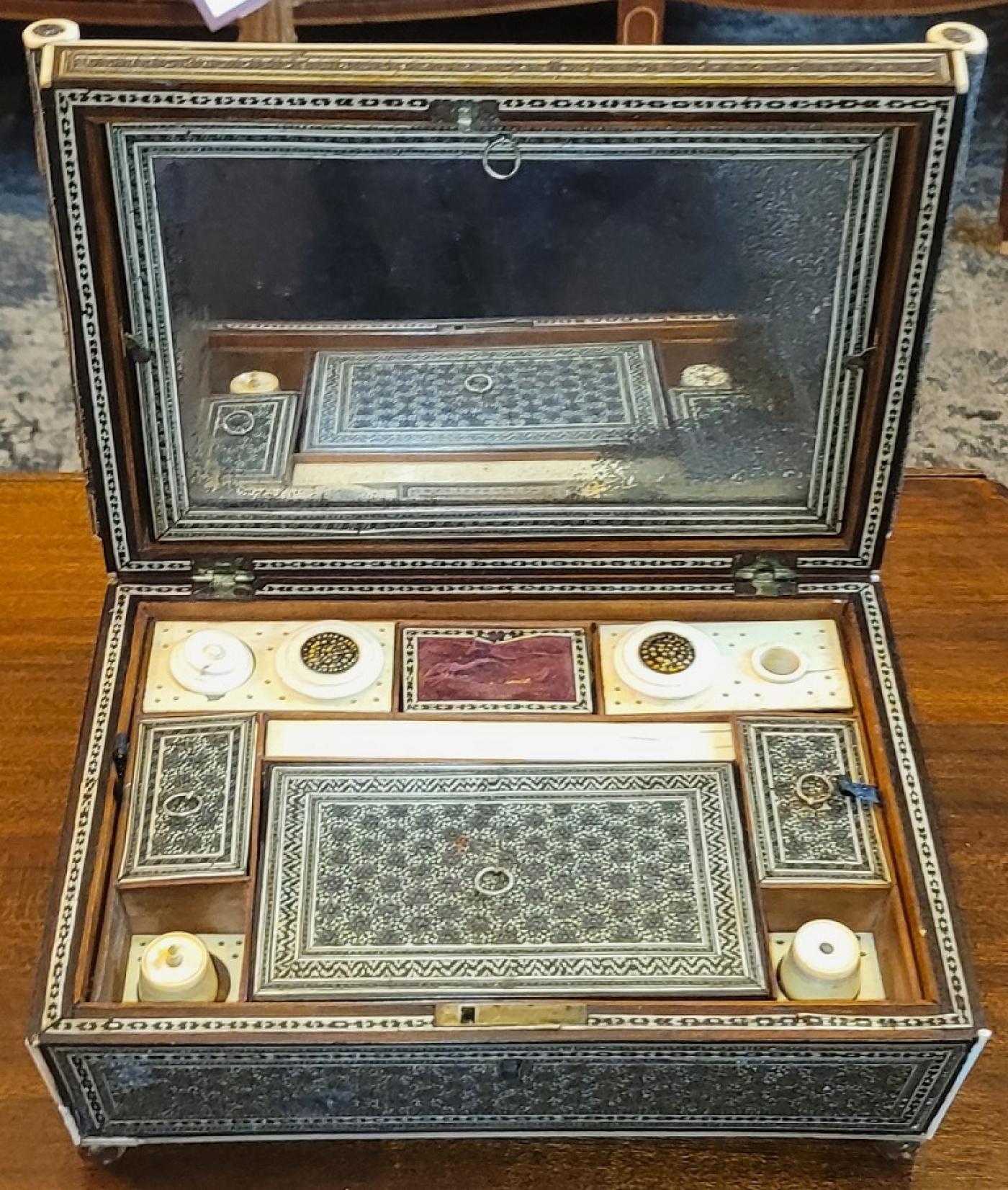 18C Anglo Indian Sadeli Mosaic Sarcophagus Sewing Box
