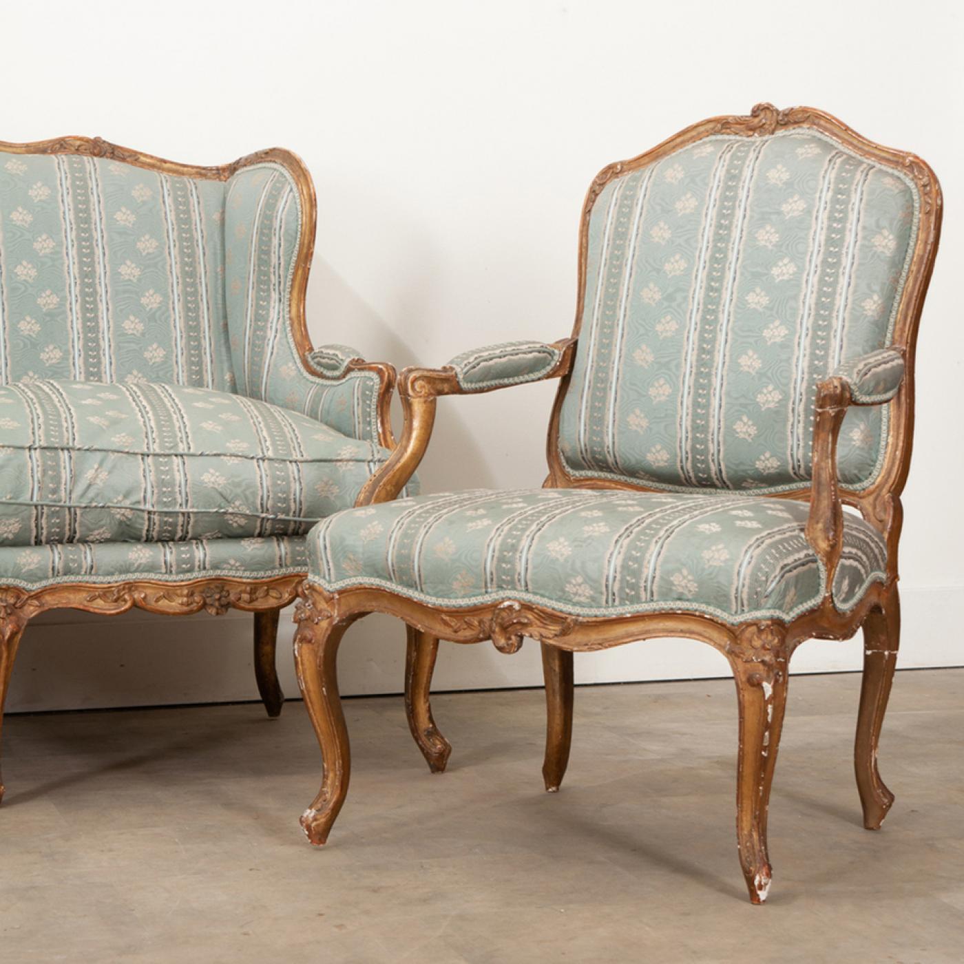 18th Century Louis XV Style Gilt & Upholstered Parlor Set