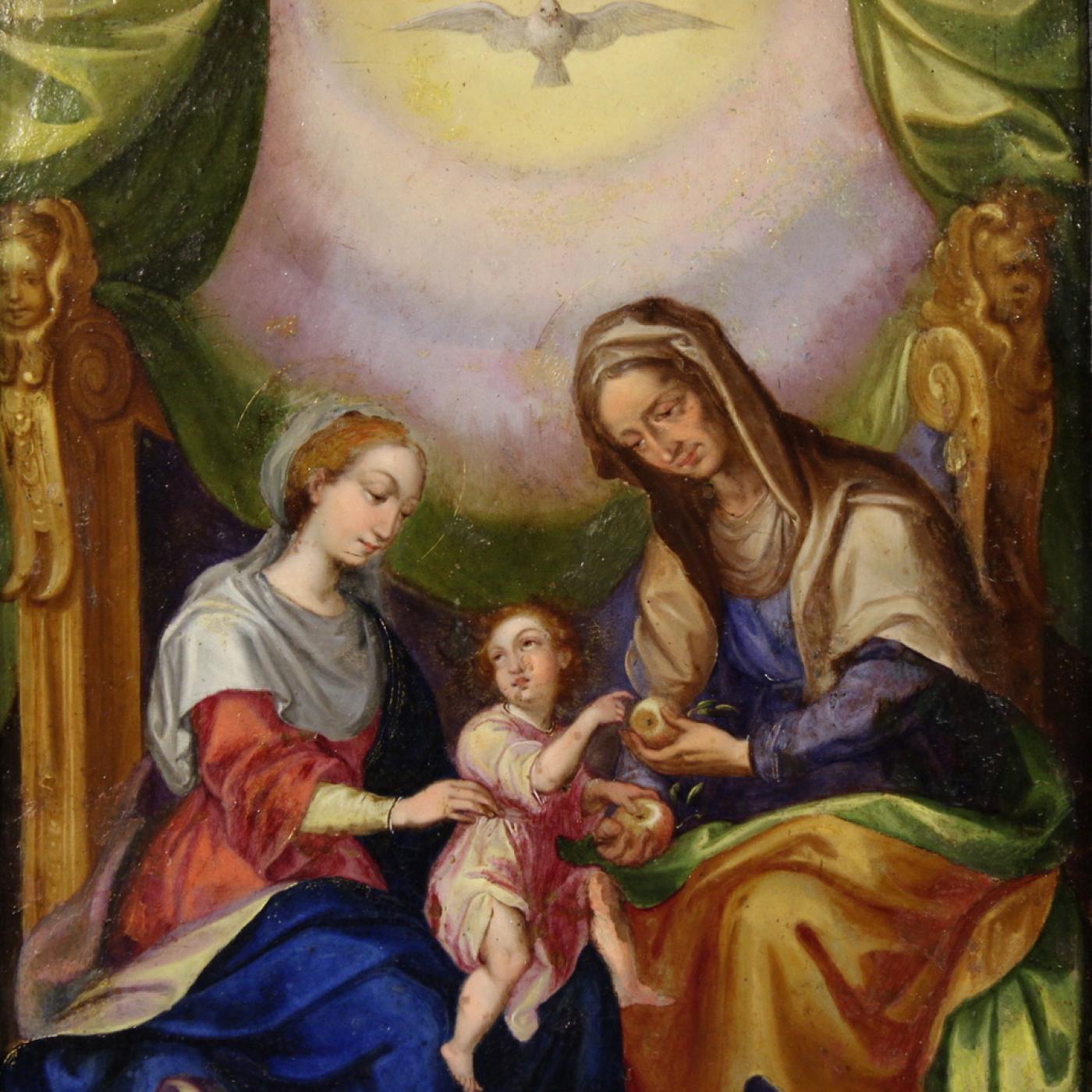 18th century copper painting, Saint Anne, the Virgin and Child