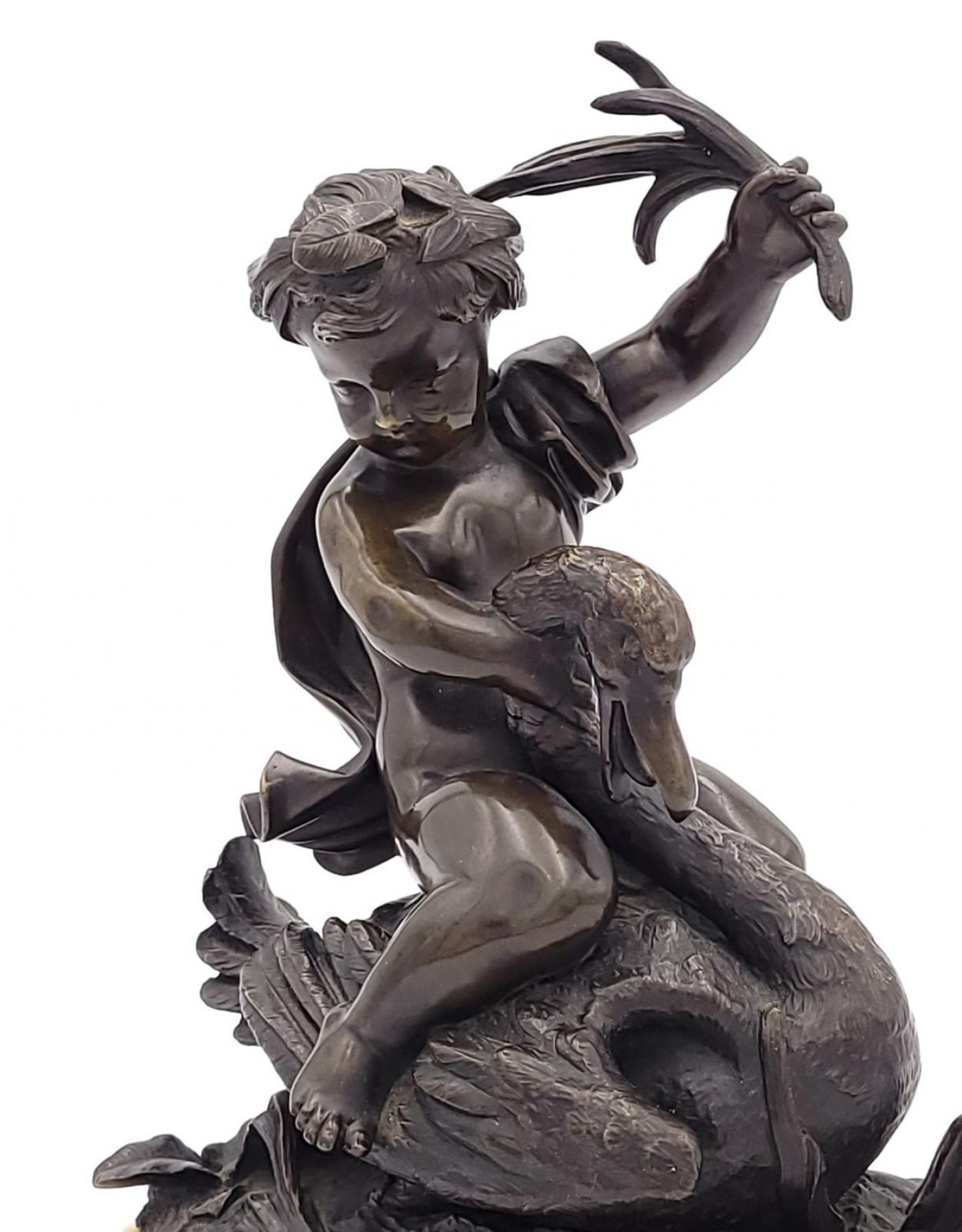 18th or 19th Century Bronze Putti Riding a Swan, France circa 1800