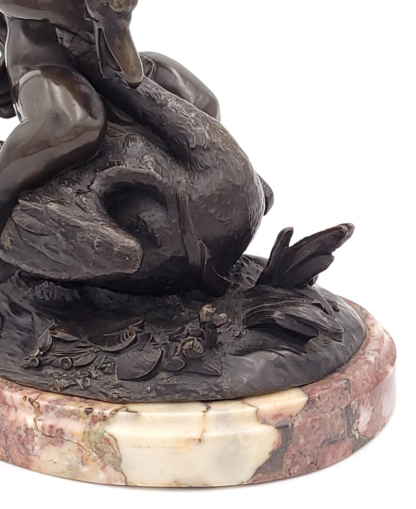 18th or 19th Century Bronze Putti Riding a Swan, France circa 1800