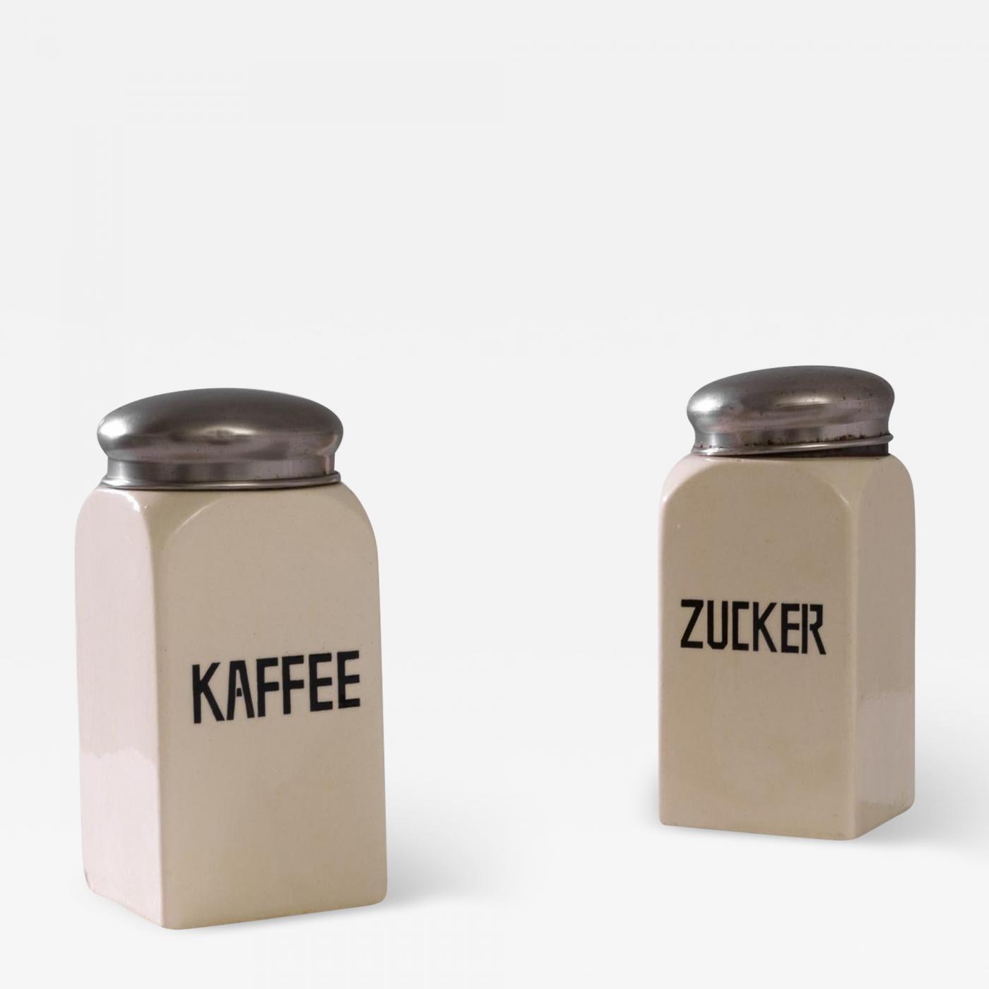 1900s German Ceramic Boxes with Metal Lid, a Pair