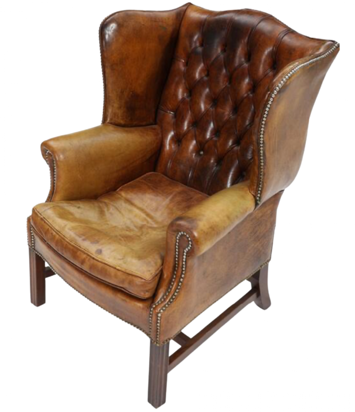 1920s English Leather Chesterfield Wing Chair