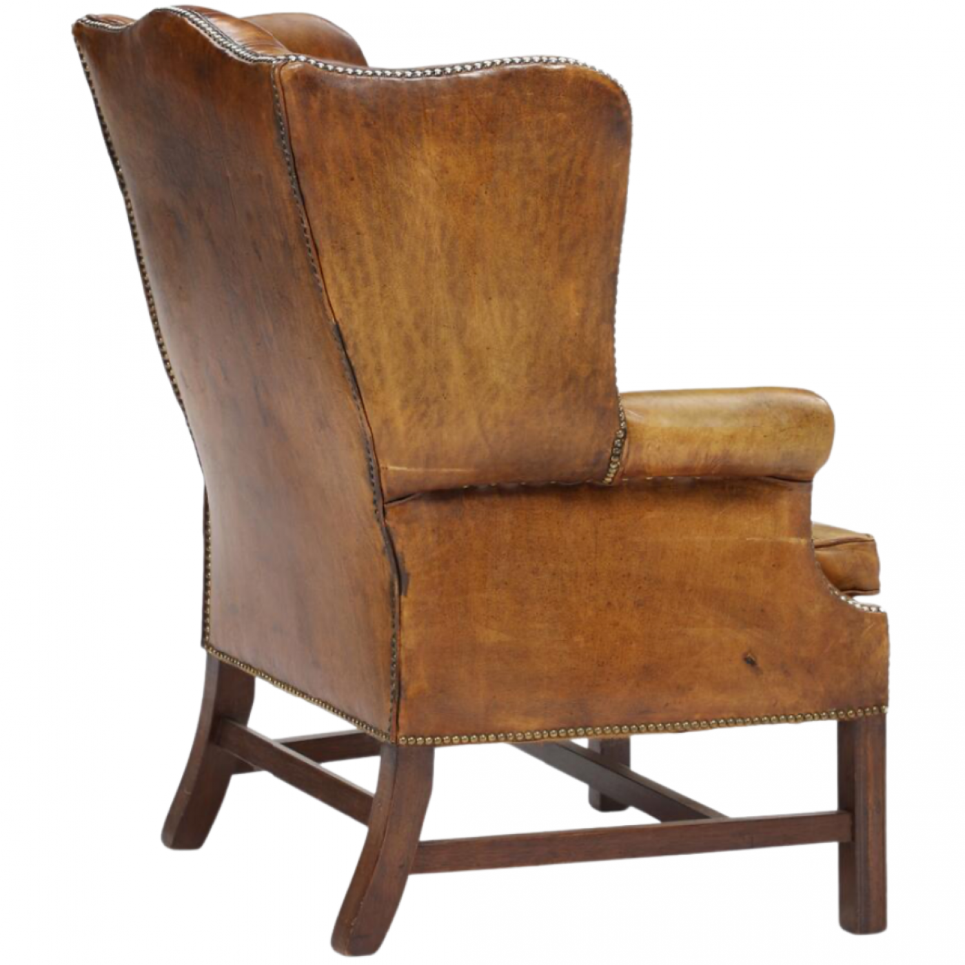 1920s English Leather Chesterfield Wing Chair
