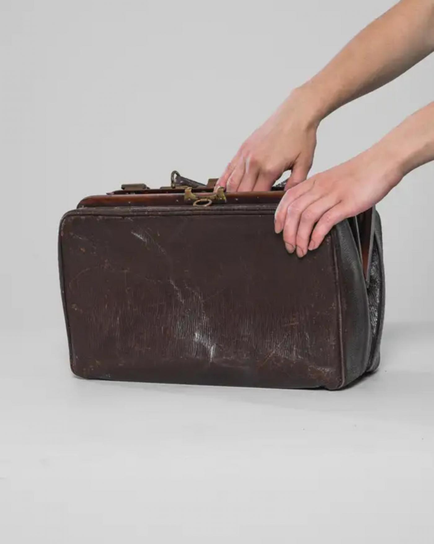 1920s French Leather Suitcase