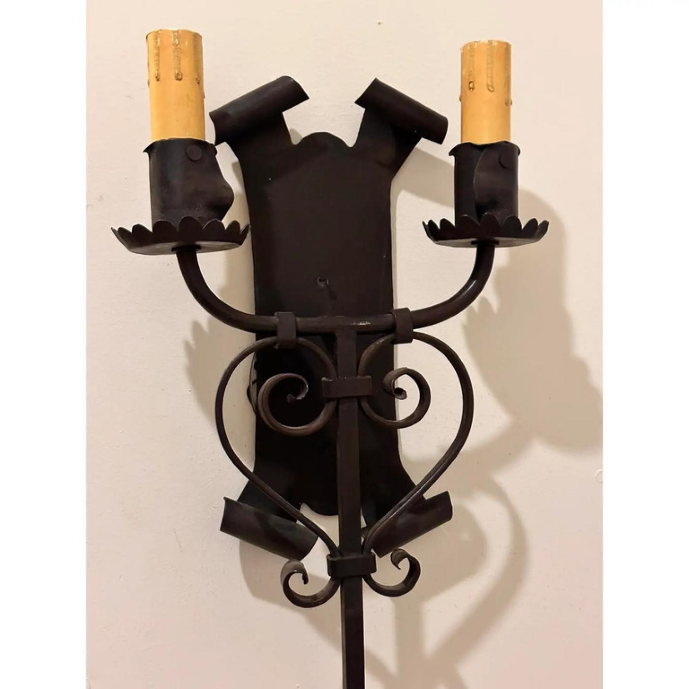 1920's Style Spanish Colonial Wrought Iron Wall Light Sconce
