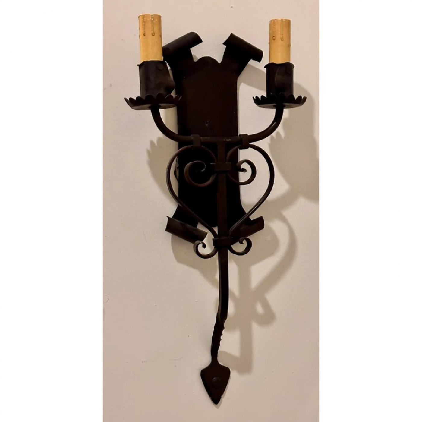 1920's Style Spanish Colonial Wrought Iron Wall Light Sconce