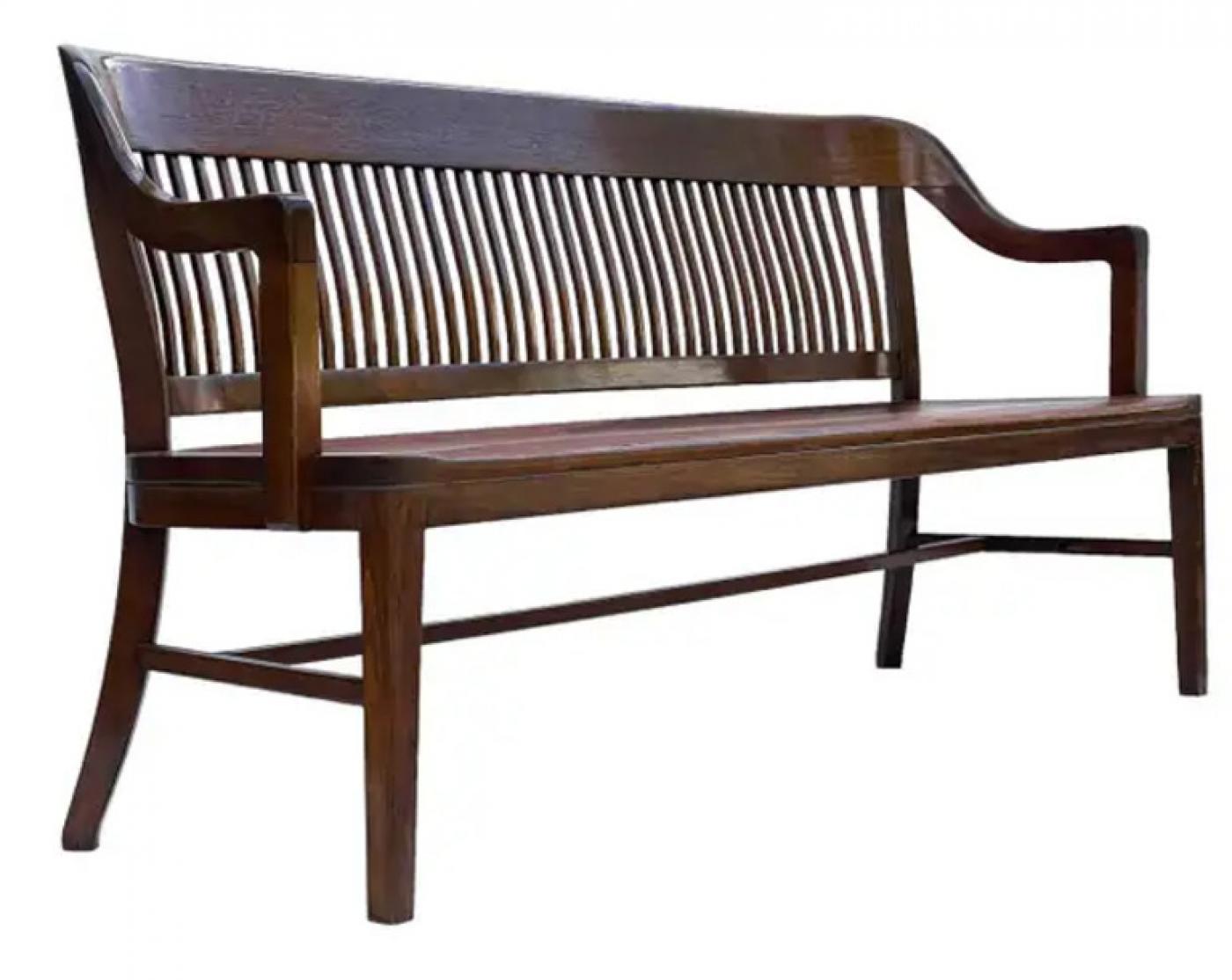 1940's Mid Century Modern Long Spindle Back Bench in Solid Stained Oak