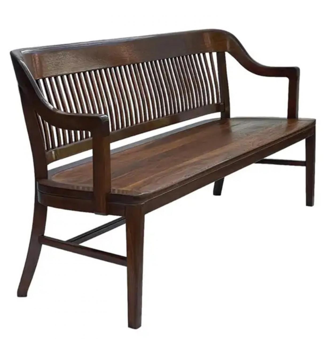 1940's Mid Century Modern Long Spindle Back Bench in Solid Stained Oak