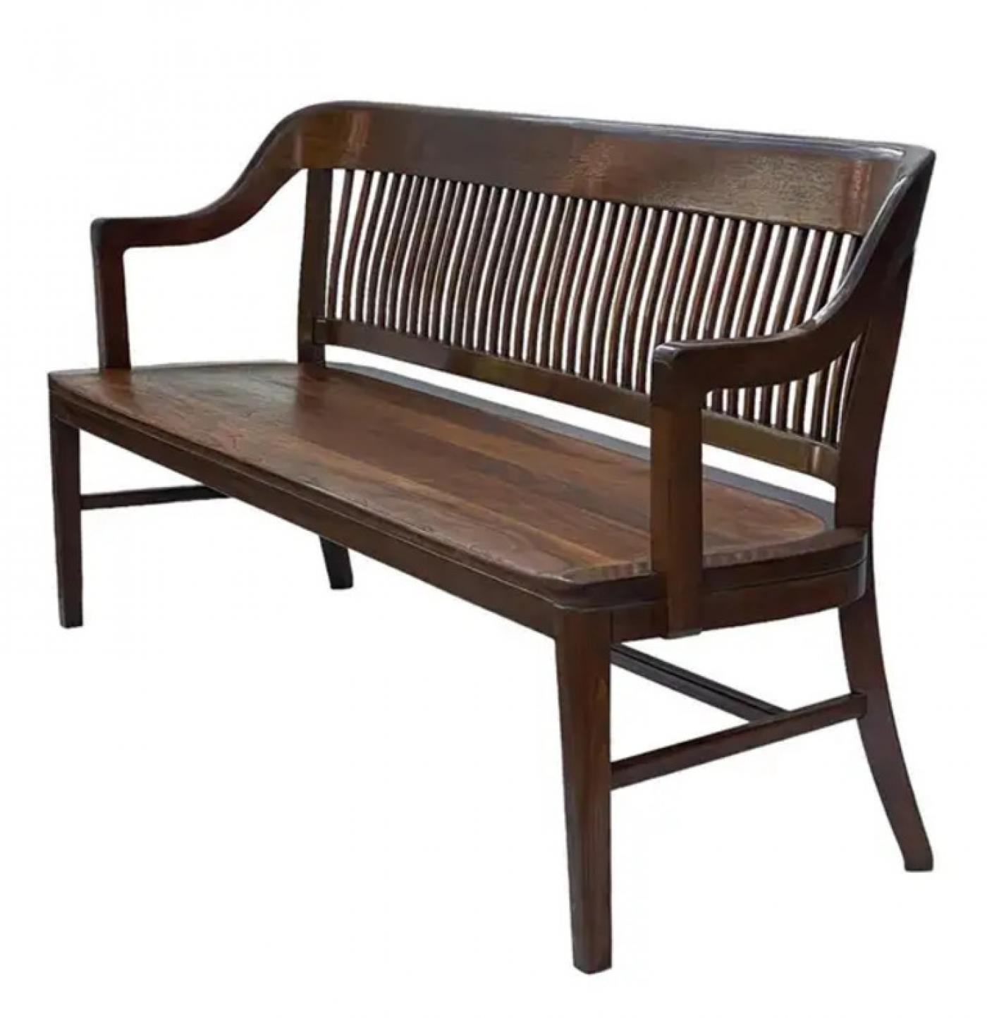 1940's Mid Century Modern Long Spindle Back Bench in Solid Stained Oak