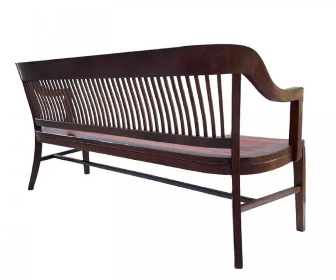 1940's Mid Century Modern Long Spindle Back Bench in Solid Stained Oak