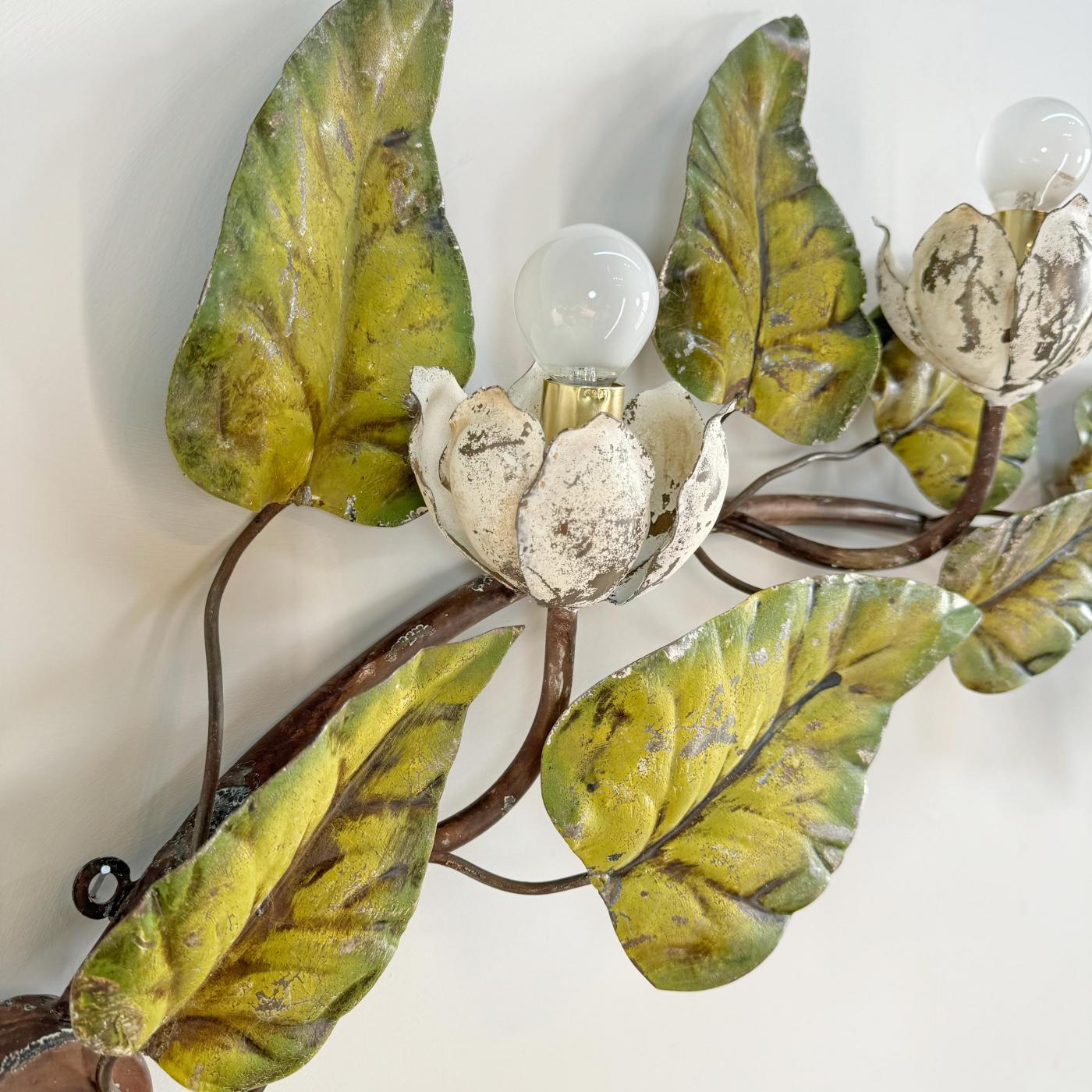 1950’s Huge Italian Floral Tole Wall Light