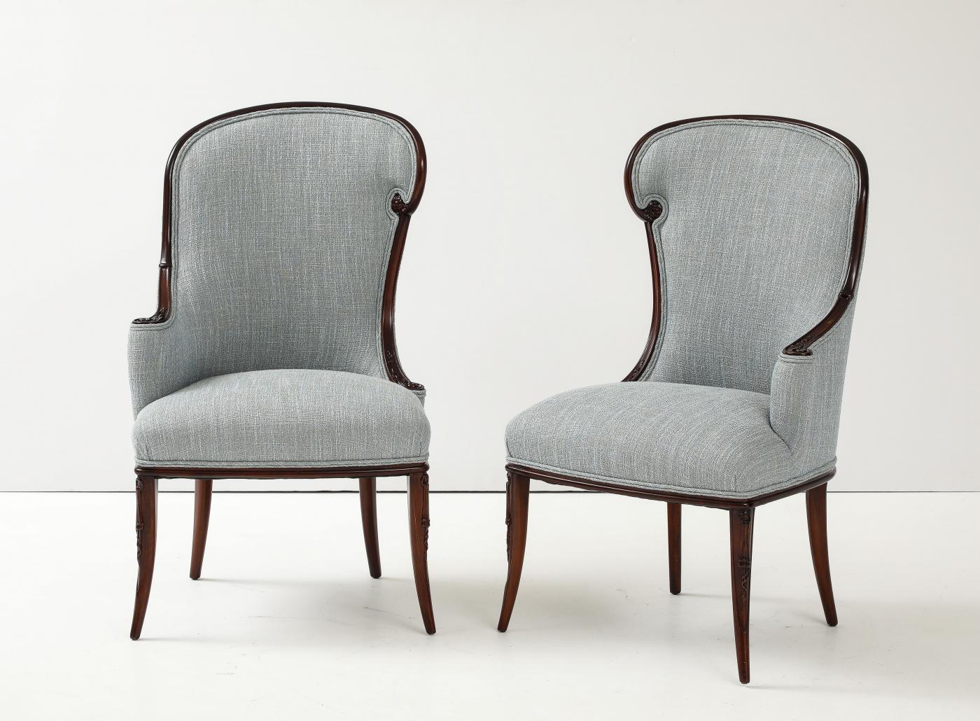 1950's French Walnut Fireplace Side Chairs