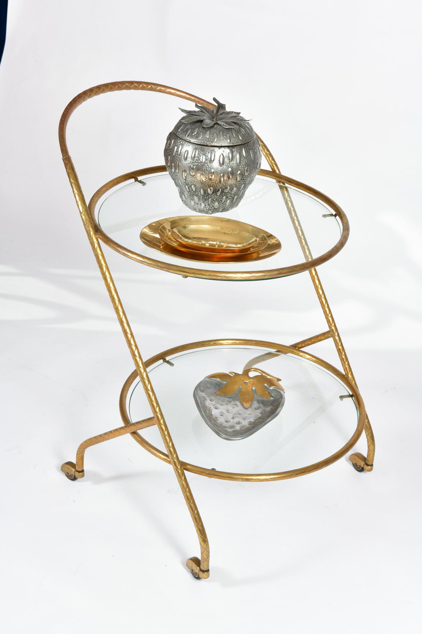 1950s Italian brass circular drinks trolley