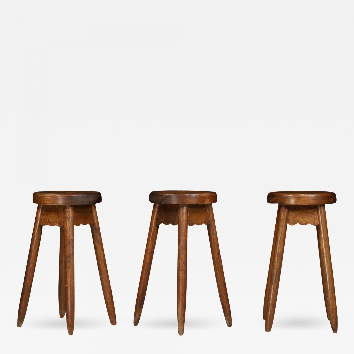 1950s Spanish medium height 20" pinewood stools