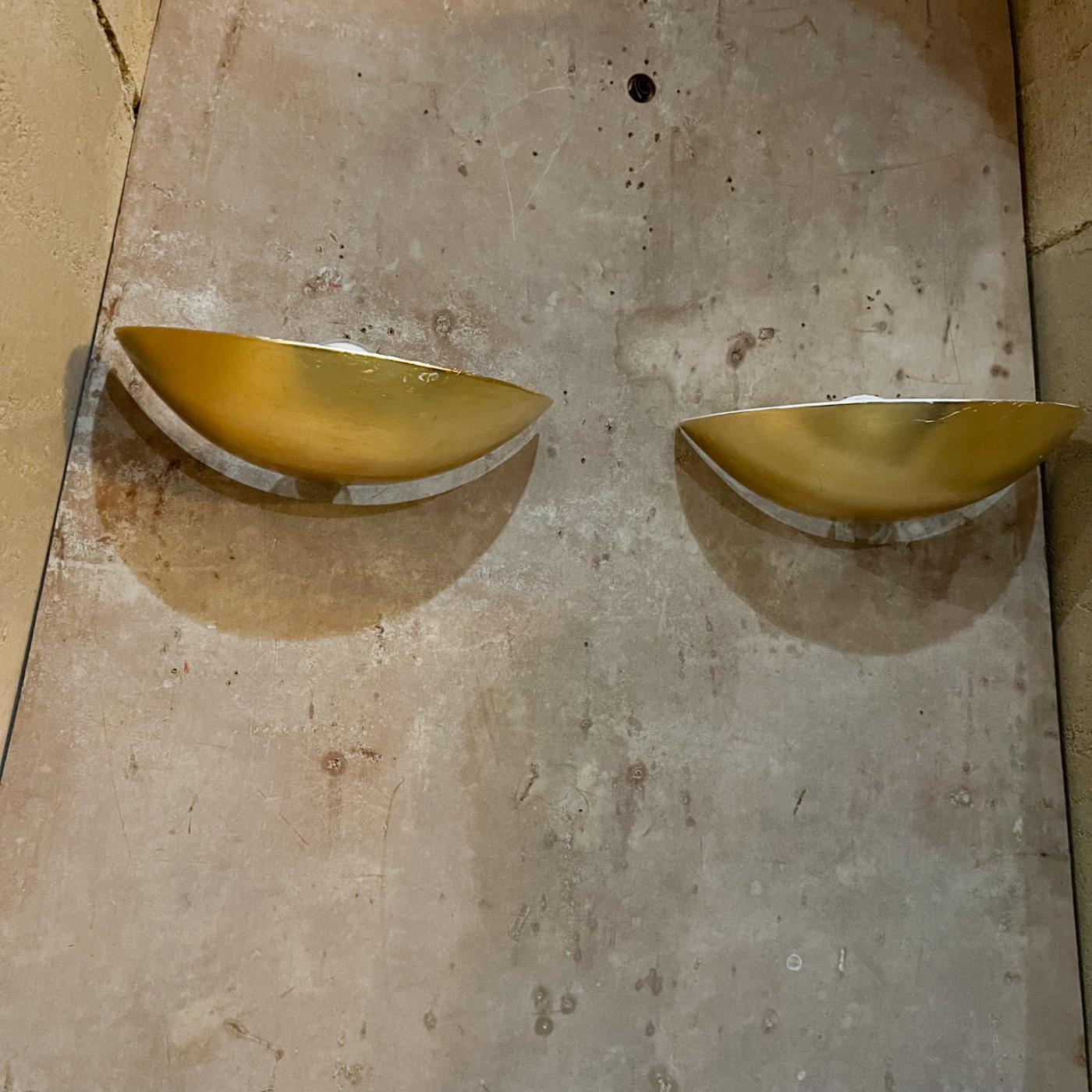 1960s Atomic Modern Gold Leaf Demilune Wall Sconce Pair