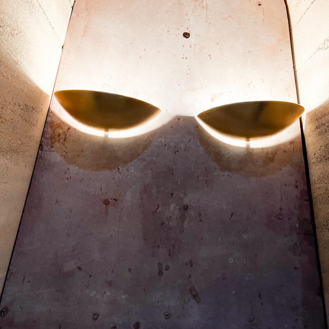 1960s Atomic Modern Gold Leaf Demilune Wall Sconce Pair