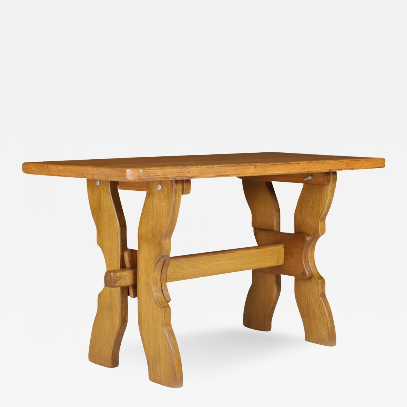 1960s French brutalist oakwood X-base table