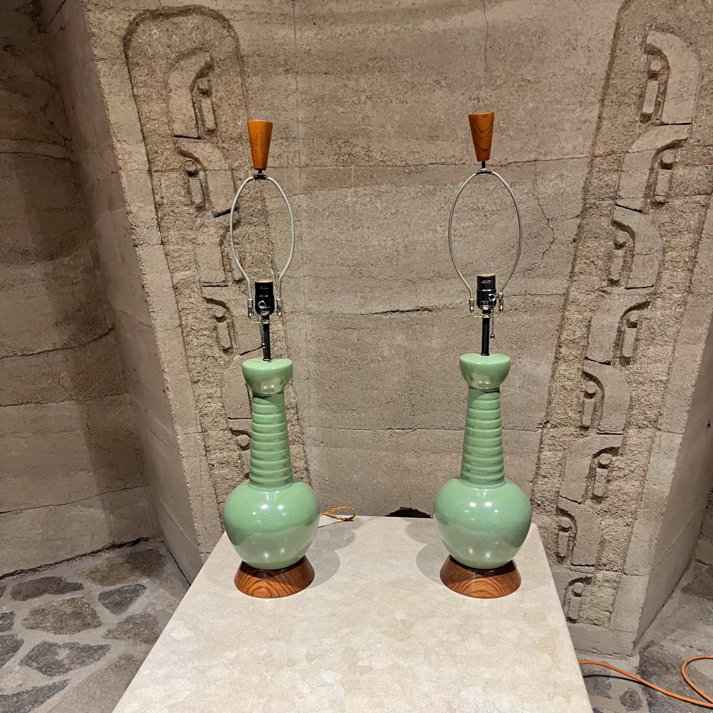 1960s Sensational Modern Green Table Lamp Pair Ceramic