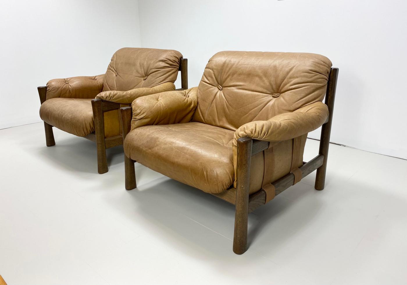 1960s Vintage Leather Lounge Chairs - a Pair
