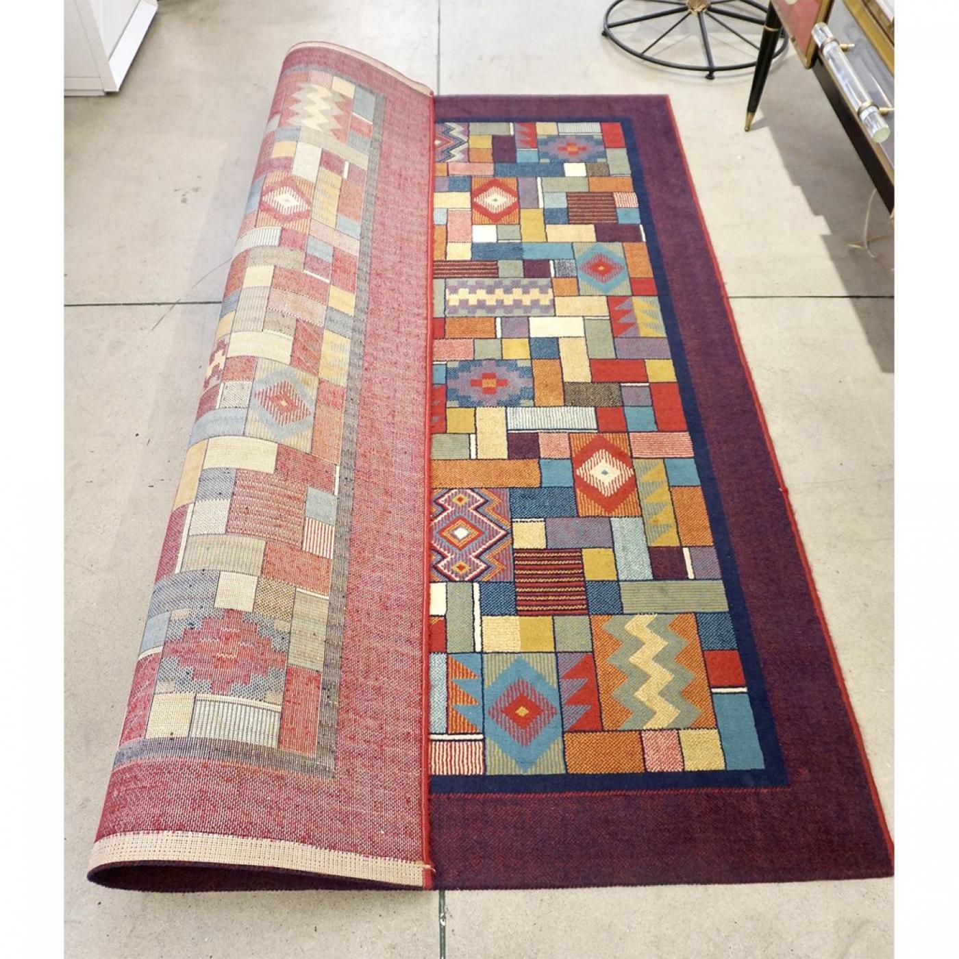 1970 Italian Wool Ethnic Rug with Yellow Aquamarine Black Red Modern ...