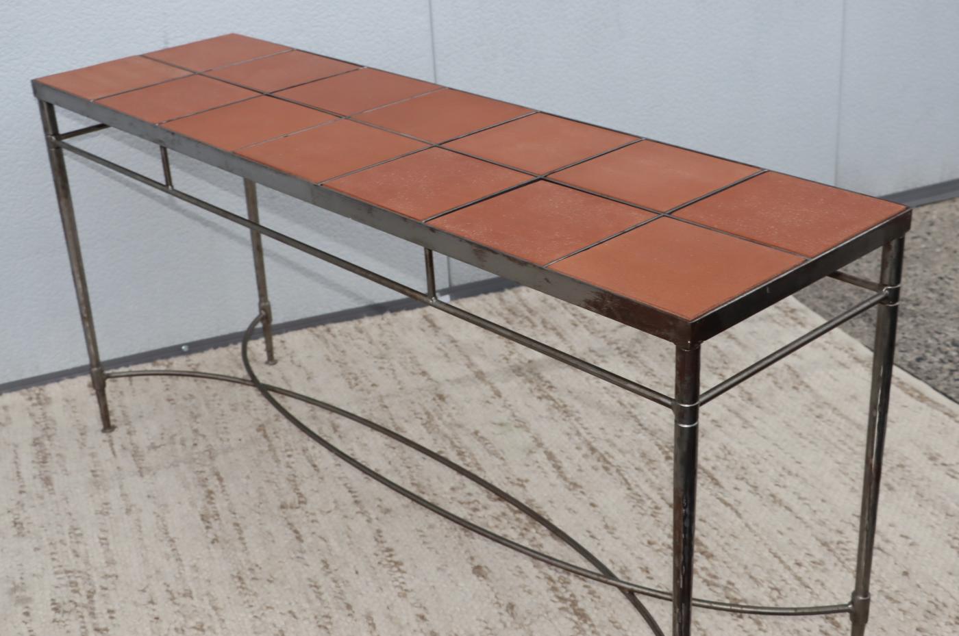 1970's Italian Iron Console With Impruneta Terracotta Tile Inserts