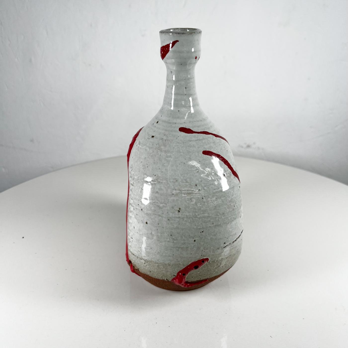 1970s JM Abstract Red and White Studio Pottery Vase Vessel