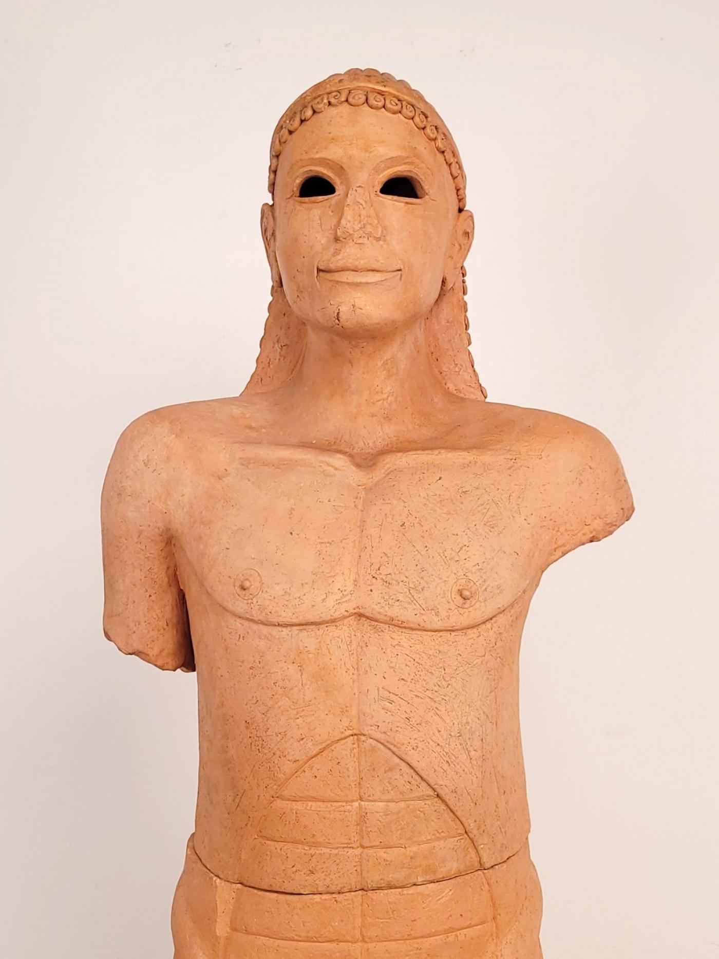 1970s Pottery Statue of a Koros on Later Stand, California circa 1975