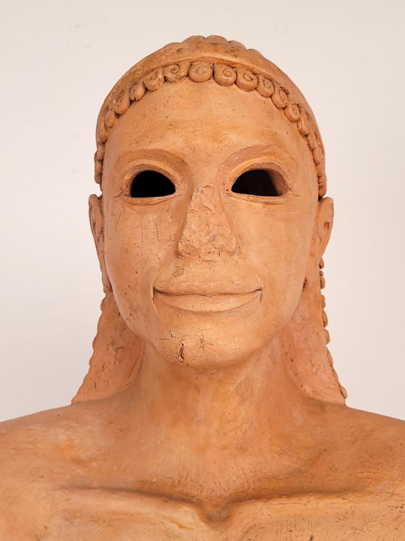 1970s Pottery Statue of a Koros on Later Stand, California circa 1975