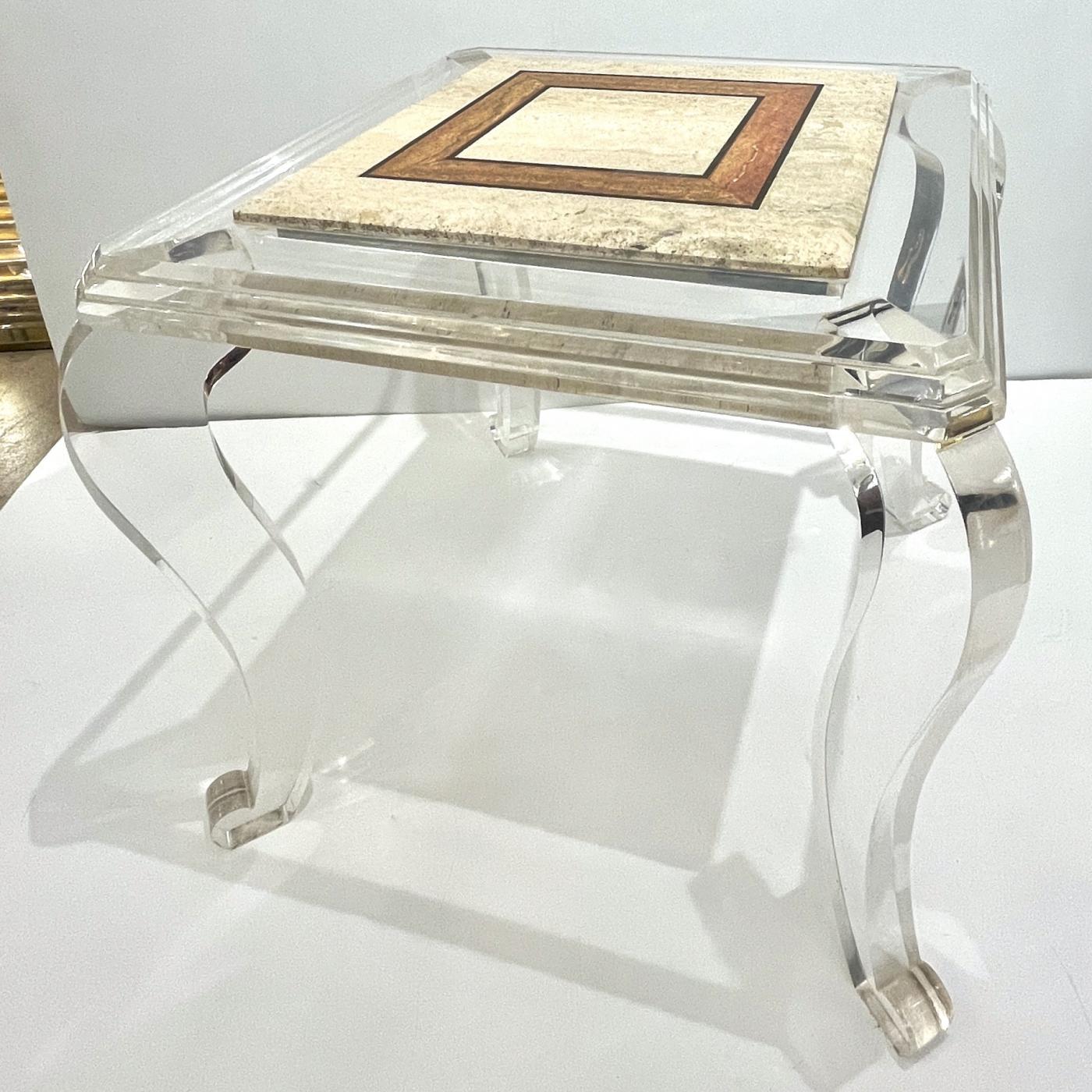 1970s Vintage Italian Lucite Pair of Tables with Encased Travertine ...